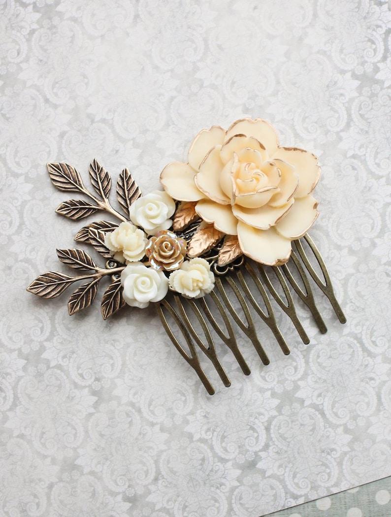 Ivory Cream Rose Bridal Hair Comb Flower Hair Jewelry Garden - Etsy