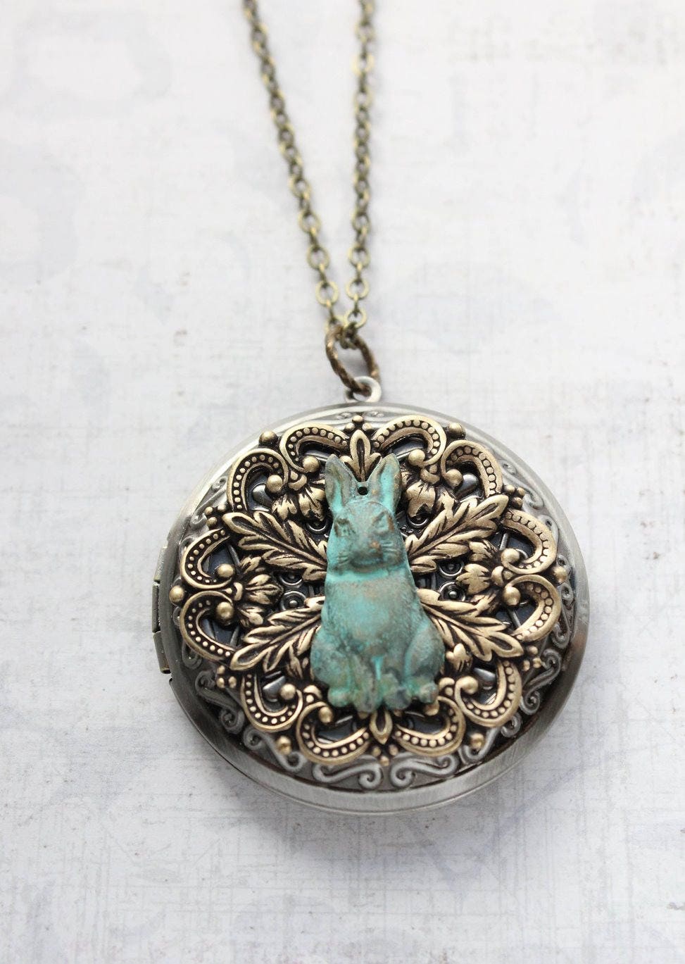 Rabbit Locket Large Round Locket Photo Locket Layering | Etsy Canada