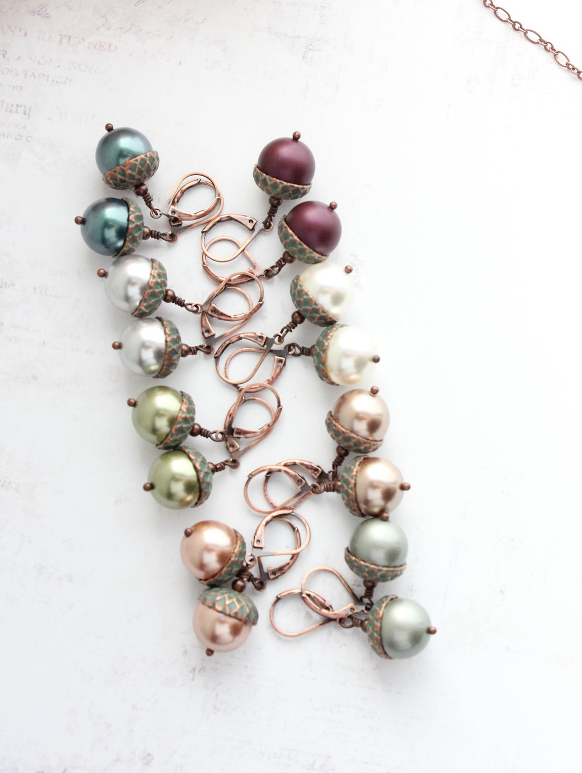 Pearl Acorn Pendant Necklace (8 Pearl Colors) Mint Patina Copper, Fall ...