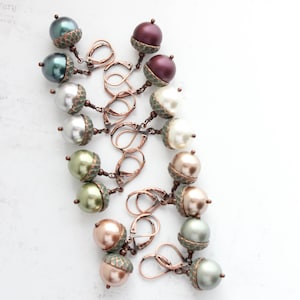 Pearl Acorn Pendant Necklace (8 Pearl Colors) Mint Patina Copper, Fall ...