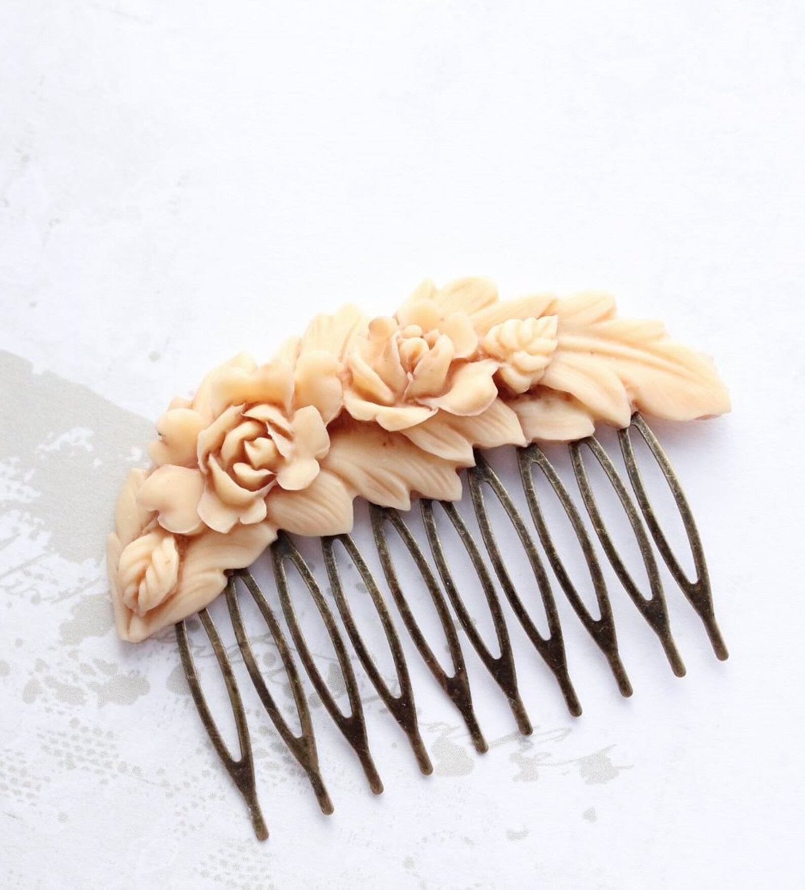 Floral Wedding Comb Rose Hair Piece Nude Neutral Peach Tea - Etsy