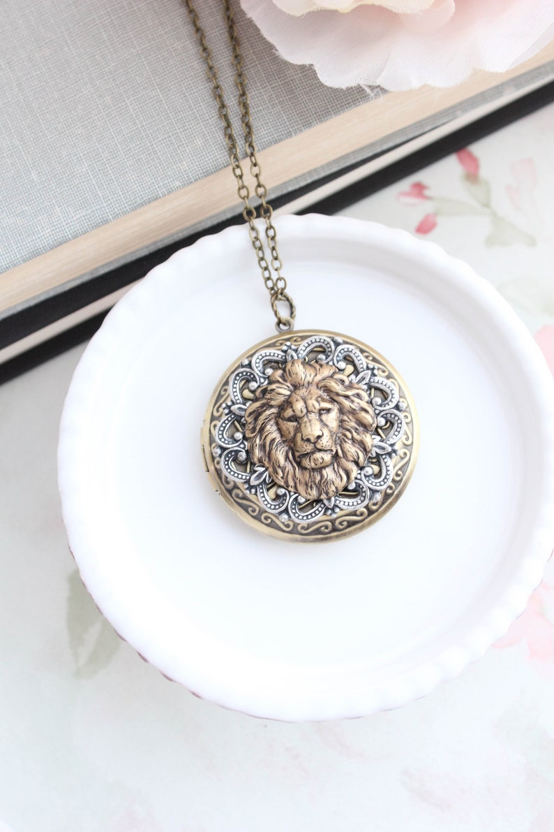 Lion Locket Necklace Animal Photo Locket Pendant Large Round | Etsy