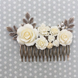 Romantic Bridal Hair Comb Brides Hair Piece Big White Rose Comb With ...