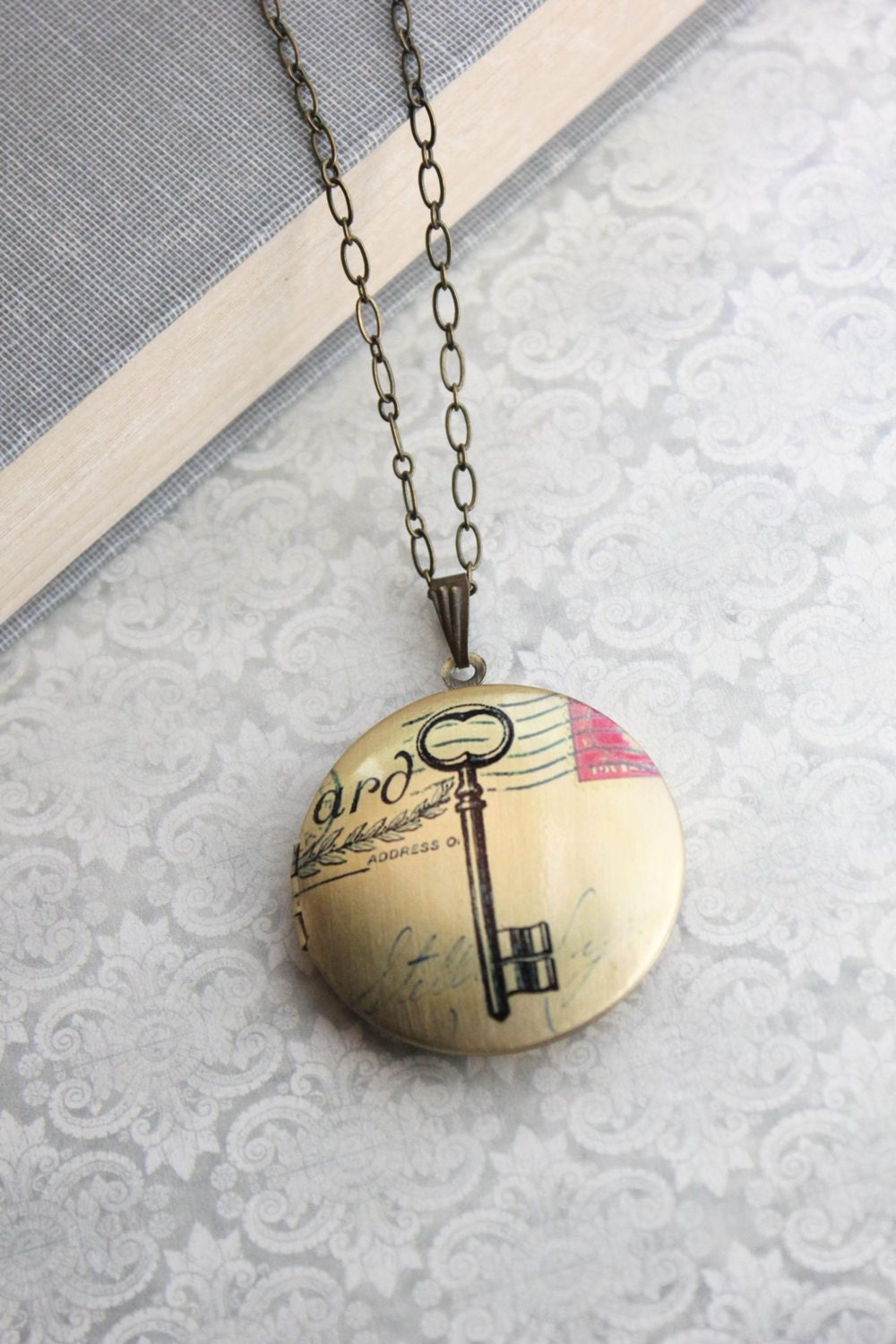 Vintage Style Locket Necklace Skeleton Key Photo Locket | Etsy