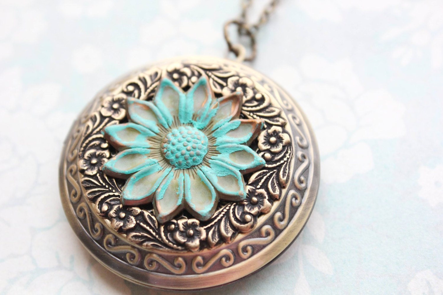 Sunflower Locket Necklace Large Round Photo Locket Pendant | Etsy