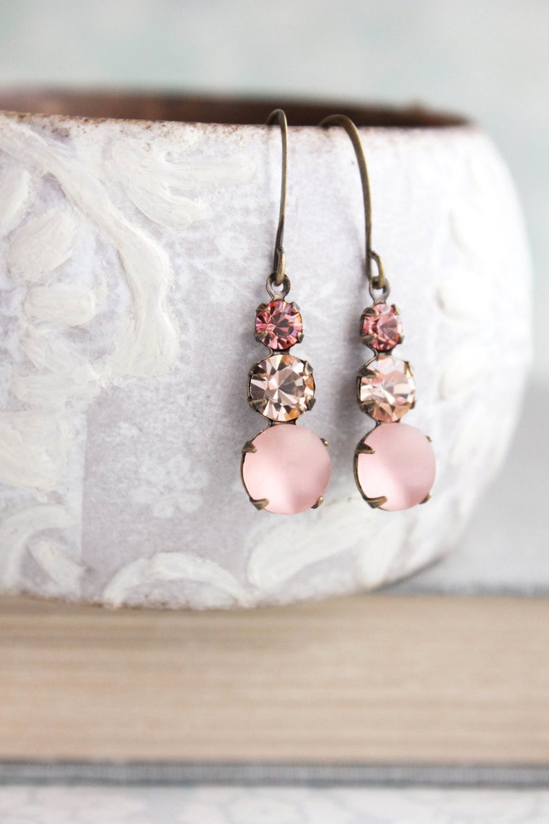 Pink Glass Drop Earrings Small Jewel Earrings Womens Gift - Etsy