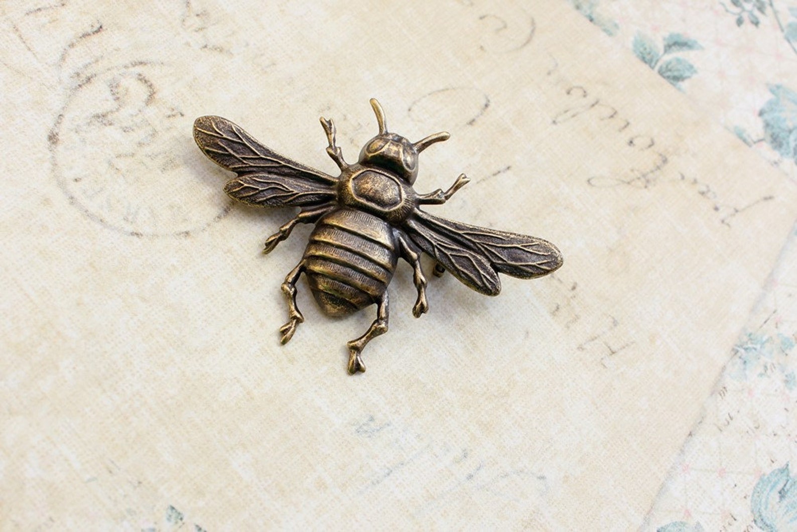 Bee Brooch Antique Brass Bee Pin Rustic Patina Metal Nature Brooch ...