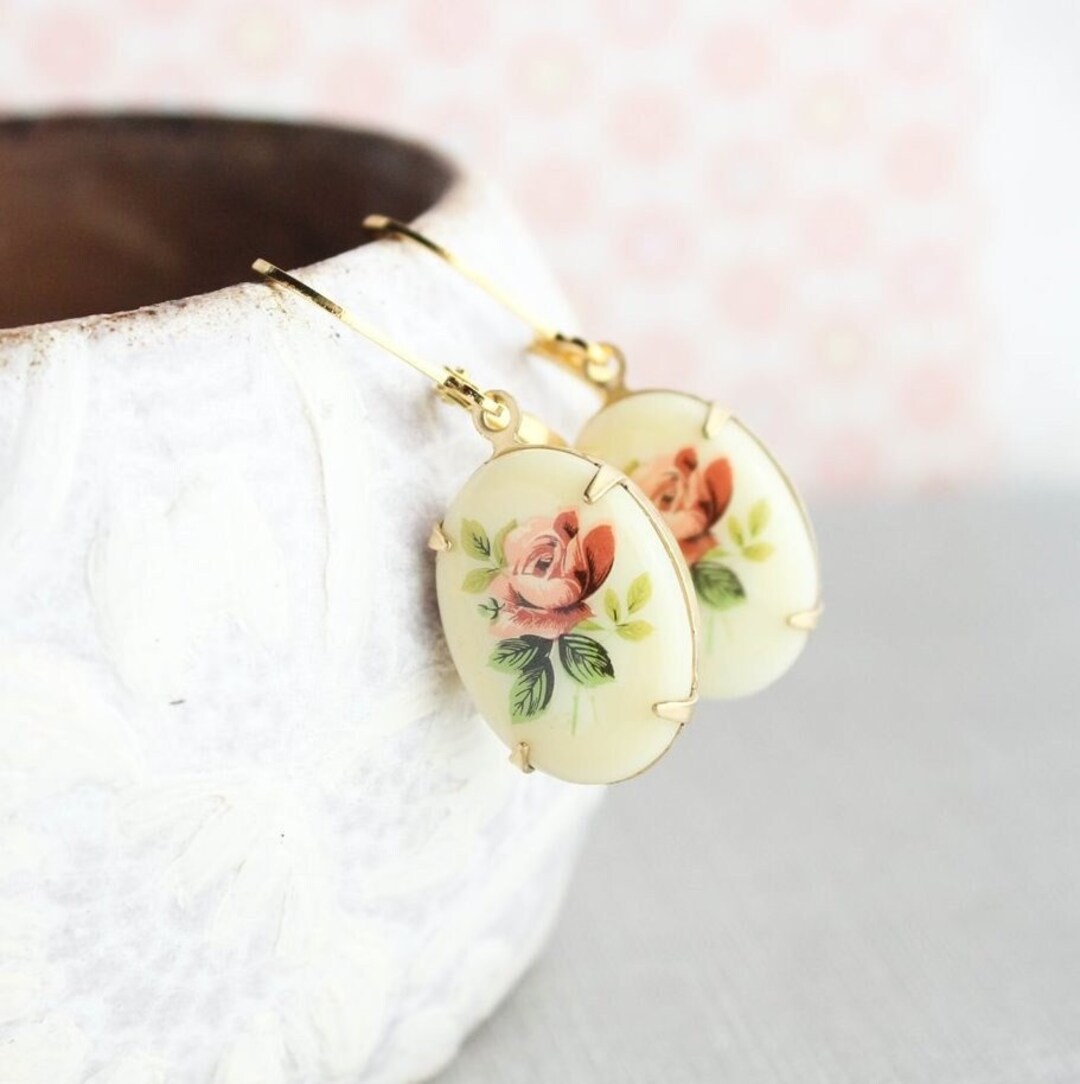 Red Rose Earrings, Vintage Style, Leverback Drops, Romantic Gift ...