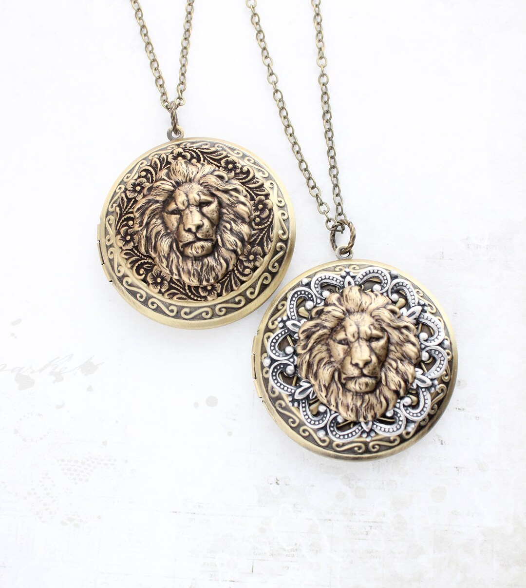 Lion Locket Necklace, Animal Photo Locket Pendant, Large Round Picture ...