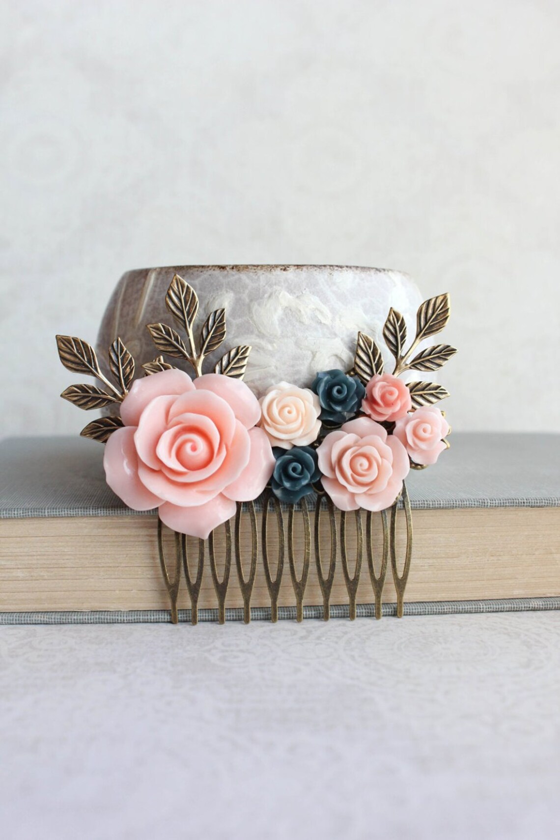 Pink Rose Hair Comb Bridal Hair Comb Navy Blue Floral Hair - Etsy Denmark
