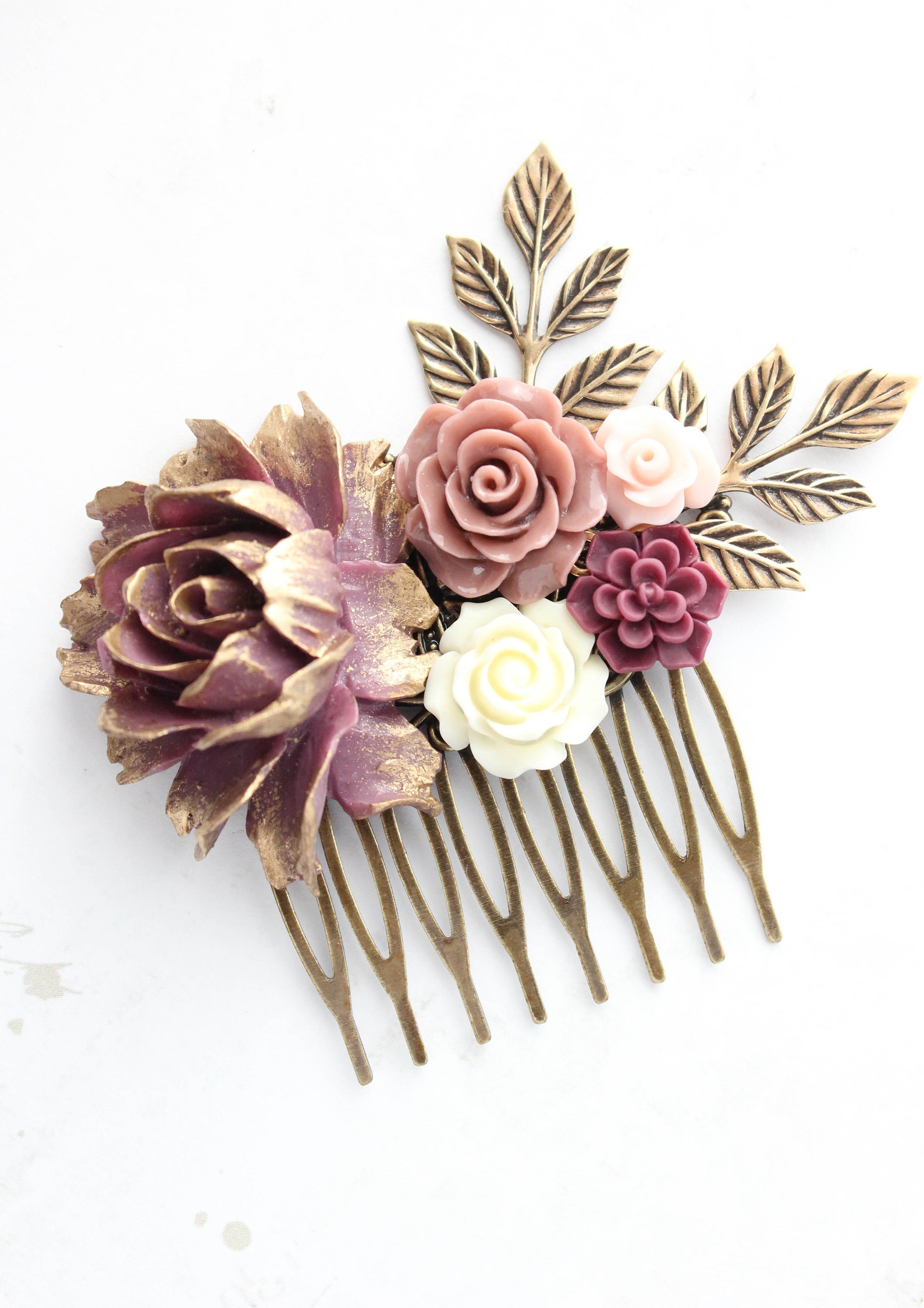 Dusty Rose Hair Piece Bridal Hair Comb Maroon Wedding Plum - Etsy