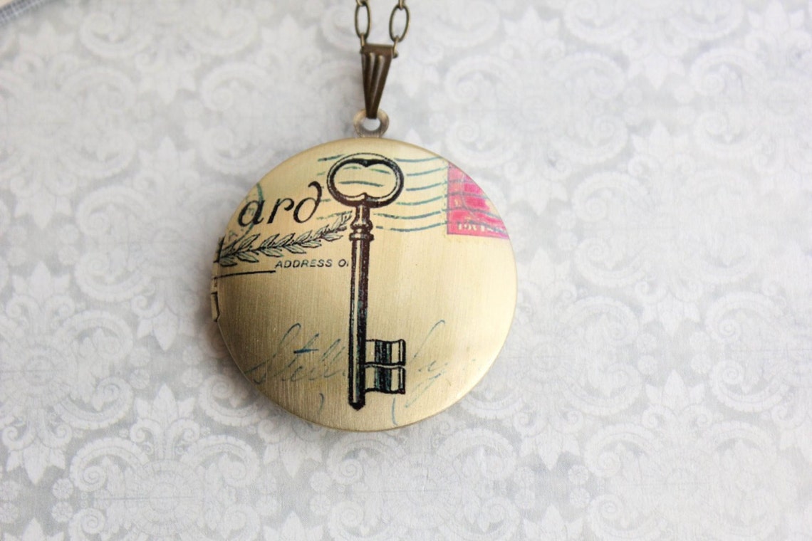 Vintage Style Locket Necklace Skeleton Key Photo Locket | Etsy