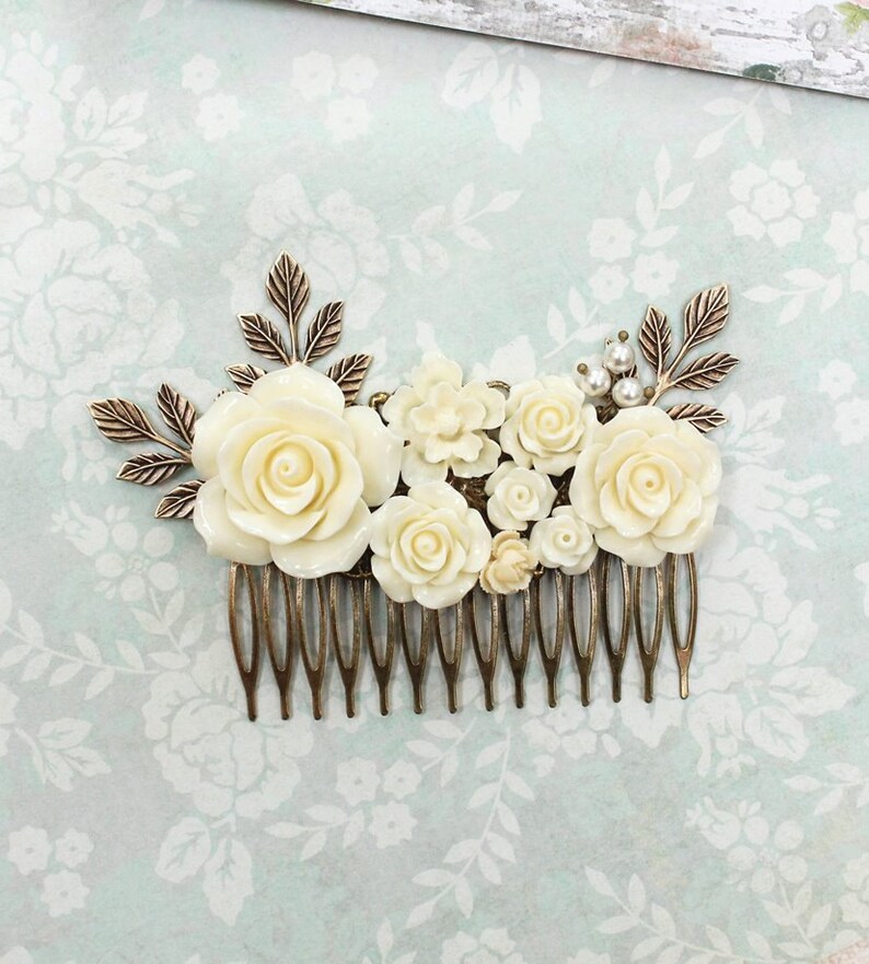 Romantic Bridal Hair Comb Brides Hair Piece Big White Rose Comb With ...