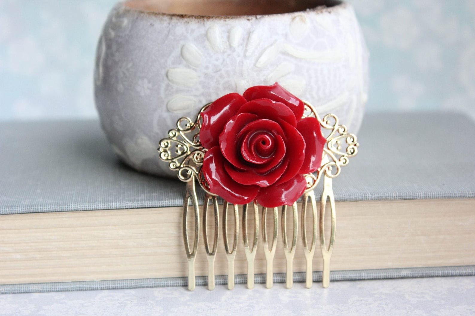 Red Rose Comb Big Flower Hair Comb Wedding Hair Accessories | Etsy