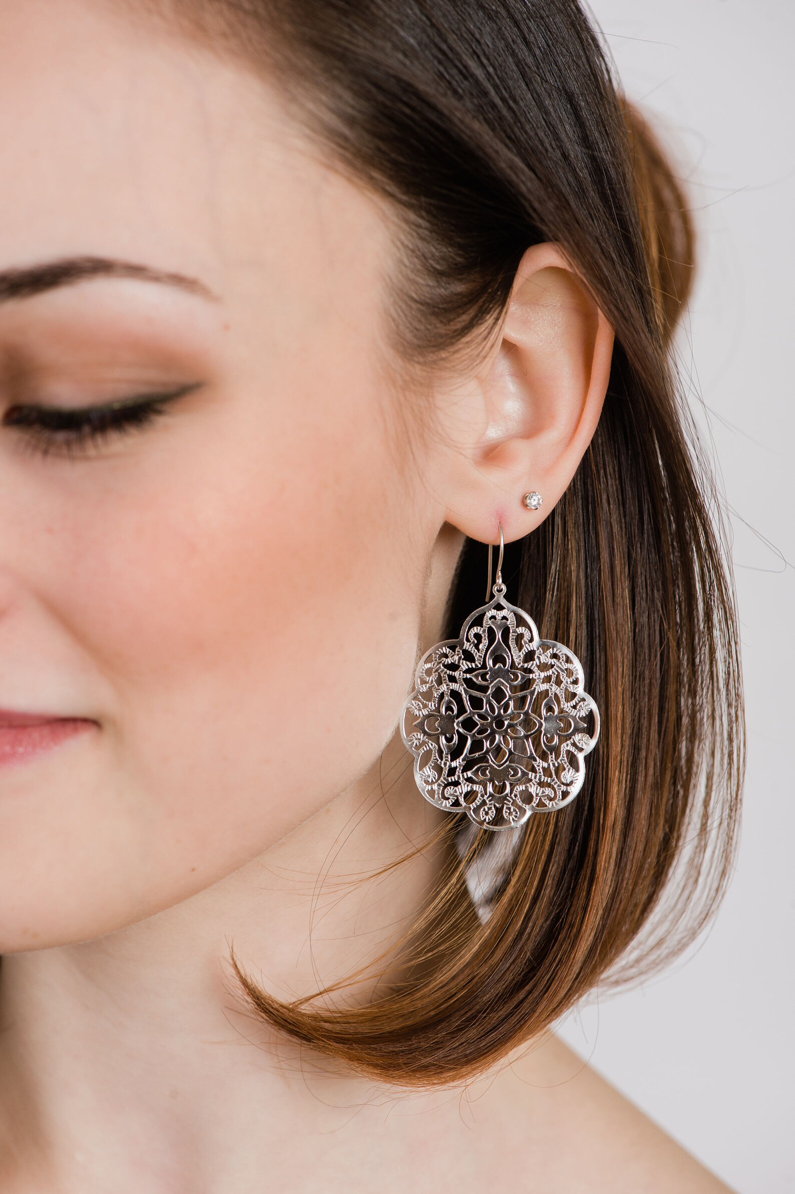 Silver Earrings | Big Dangle Earrings | Lace Filigree | Modern Boho ...