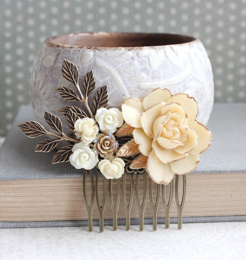 Ivory Cream Rose Bridal Hair Comb Flower Hair Jewelry Garden - Etsy