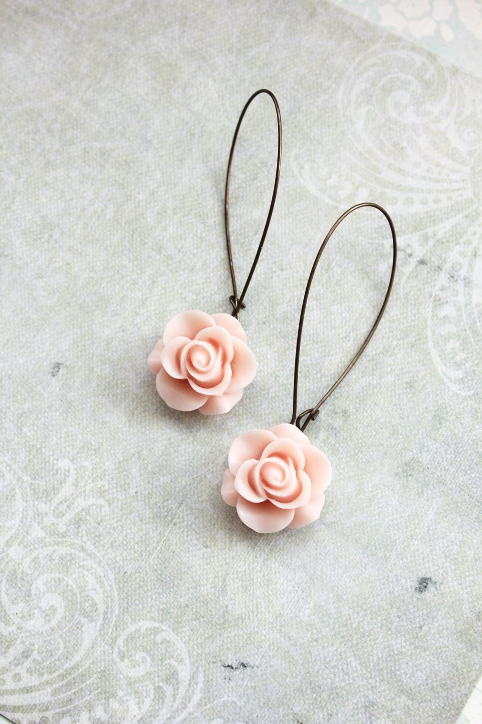 Light Pink Rose Earrings Long Dangle Earrings Bridesmaid Gift - Etsy