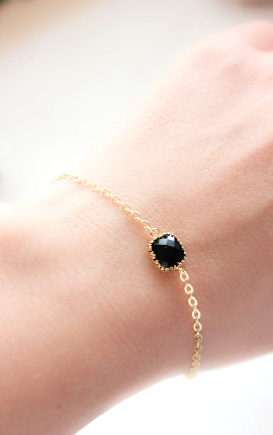 Chain Bracelet Black Stone Jewel Dainty Bracelet Gold | Etsy