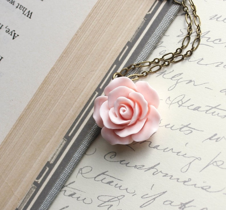 Pink Rose Necklace Country Chic Flower Jewelry Pastel Fashion - Etsy