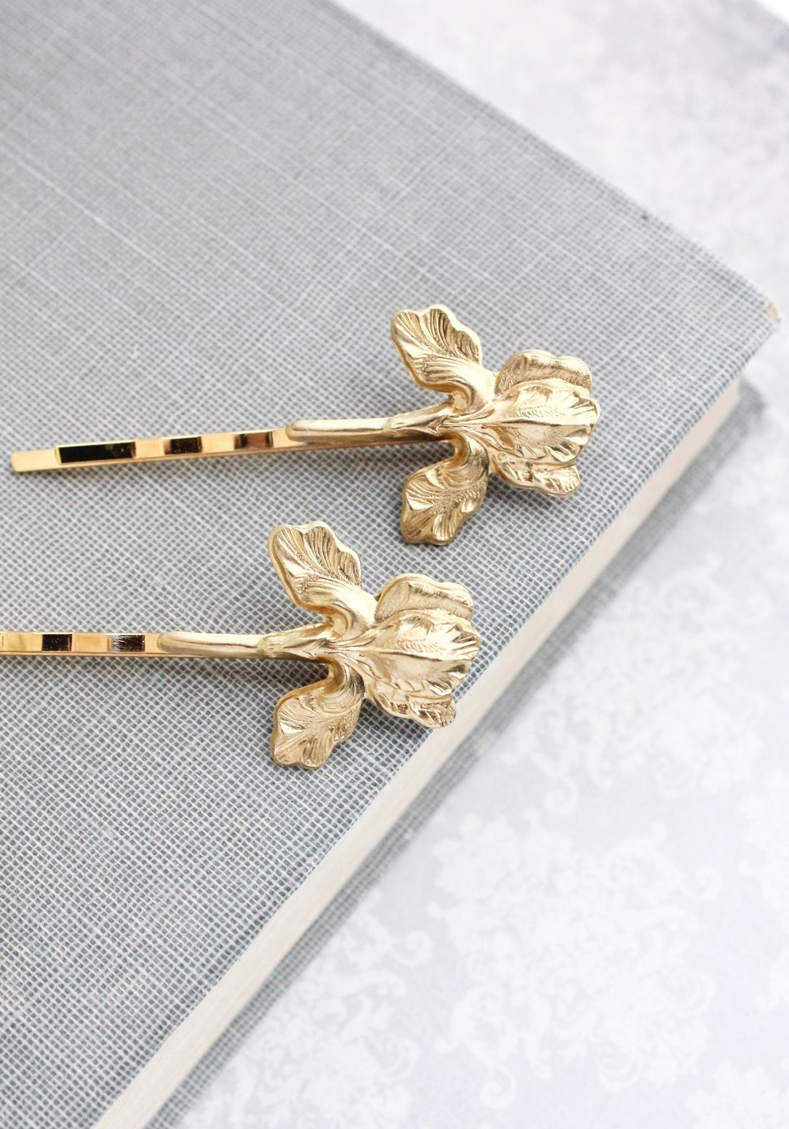 Gold Iris Bobby Pins Rustic Nature Raw Gold Brass Hair Pin - Etsy