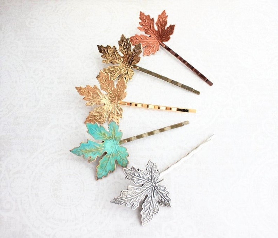 Maple Leaf Bobby Pin Two Piece Set Copper Rose Ox Leaves - Etsy