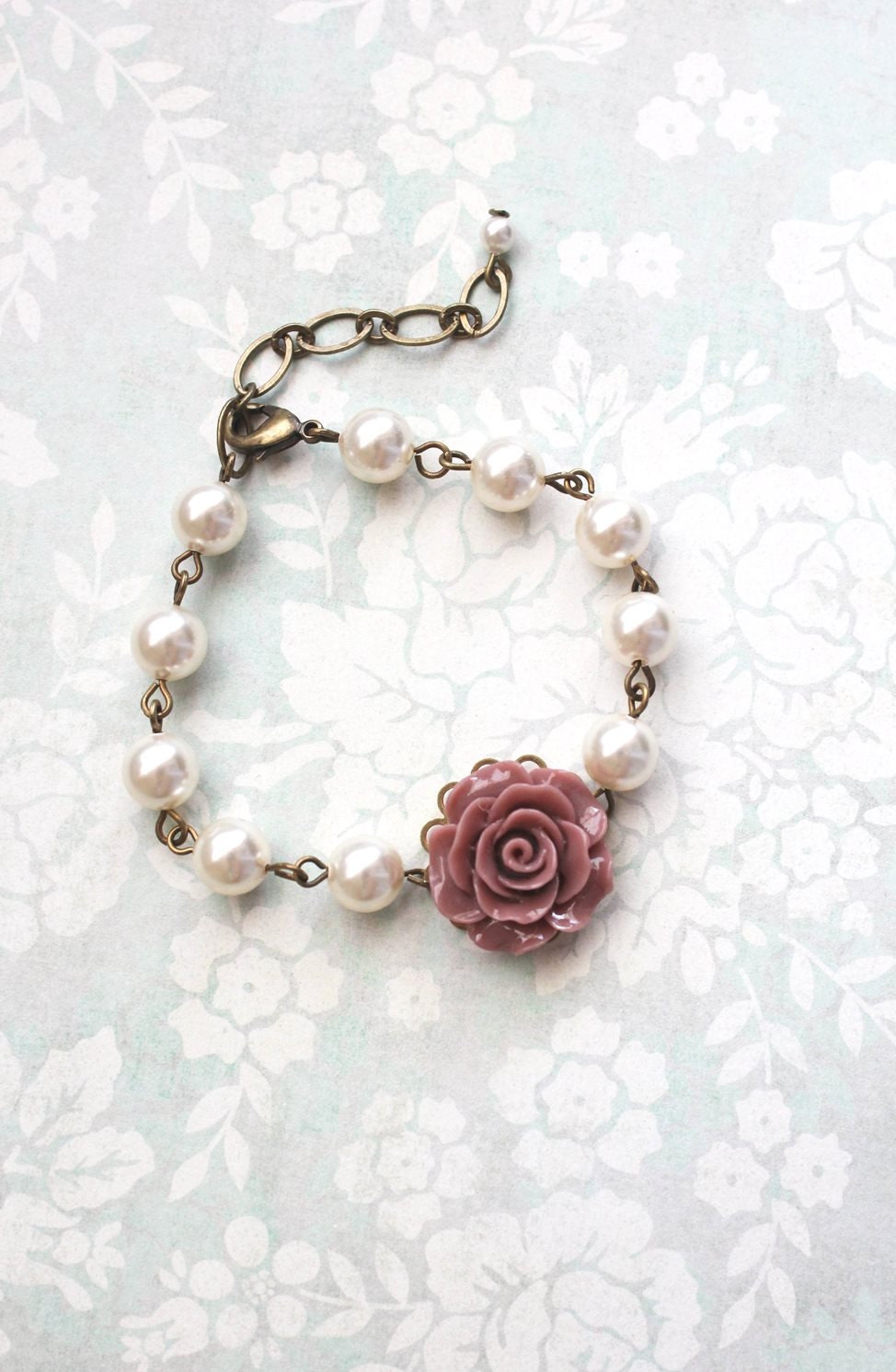 Rose Bracelet Dusty Pink Rose Pearl Bracelet Floral Bridal Accessories ...