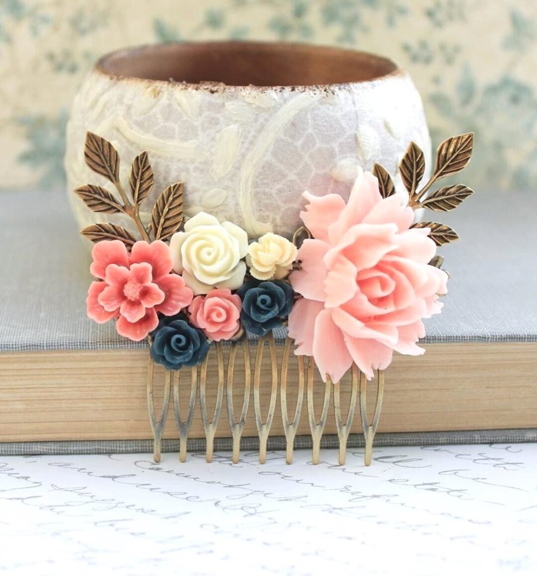 Pink Rose Comb Coral Bridal Hair Comb Beach Wedding Hair - Etsy