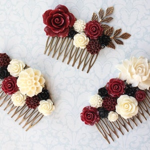 Big Floral Hair Piece Bridal Accessories Deep Red Flowers - Etsy