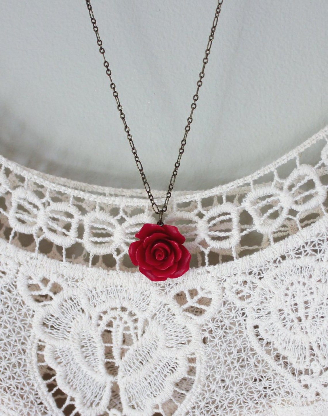 Red Rose Necklace Red Flower Pendant Resin Floral Jewellery Romantic ...