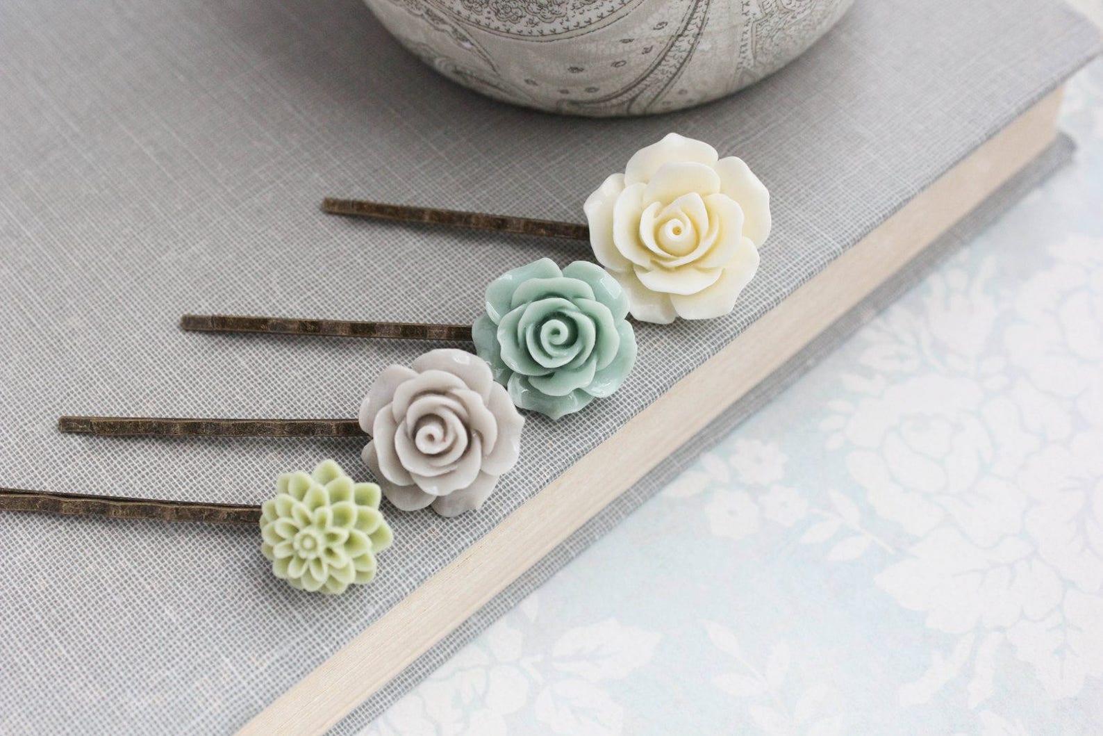 Mint Rose Bobby Pins Flowers for Hair Floral Hair Accessories - Etsy