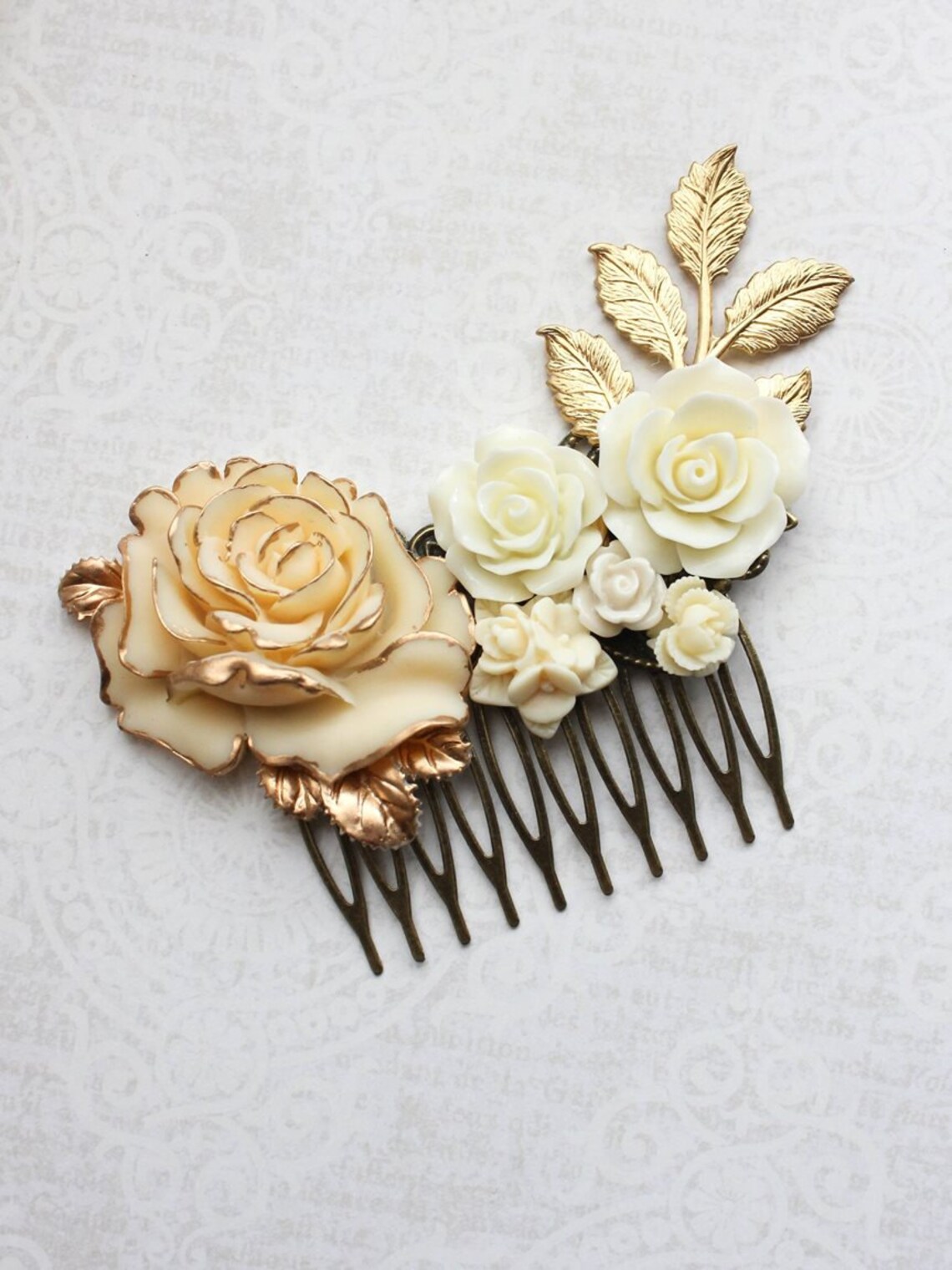 Gold Ivory Cream Bridal Hair Comb Vintage Style Romantic - Etsy