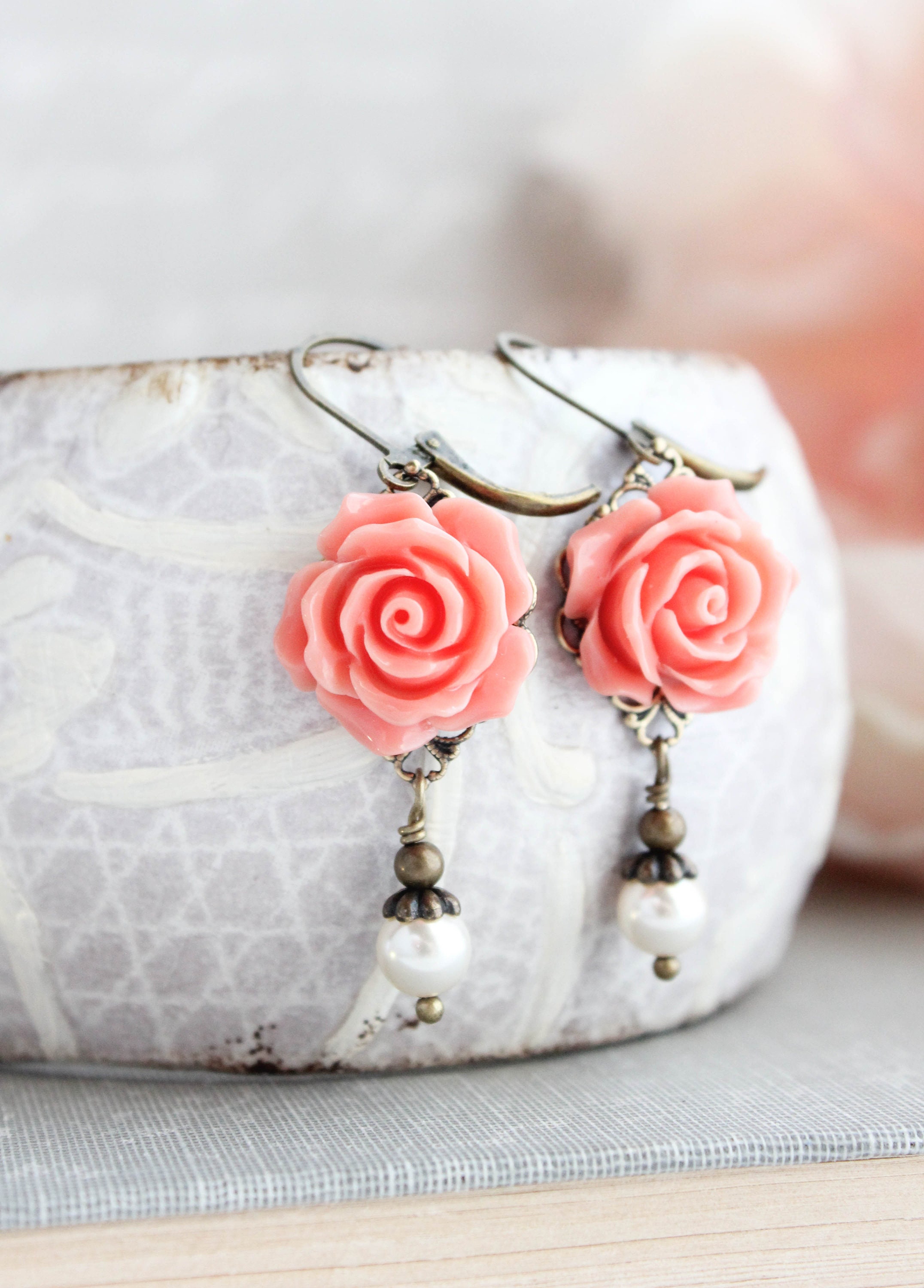 Coral Rose Necklace Navy Blue Bridal Accessories Statement | Etsy