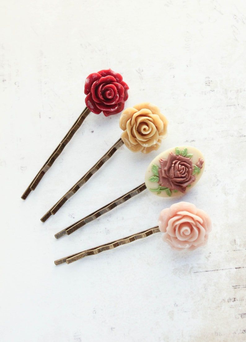 Flower Bobby Pins Deep Red Rose Flowers for Hair Floral | Etsy
