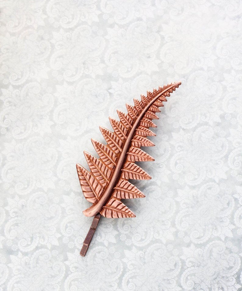 Rustic Copper Fern Bobby Pin Big Leaf Hair Pin Woodland - Etsy
