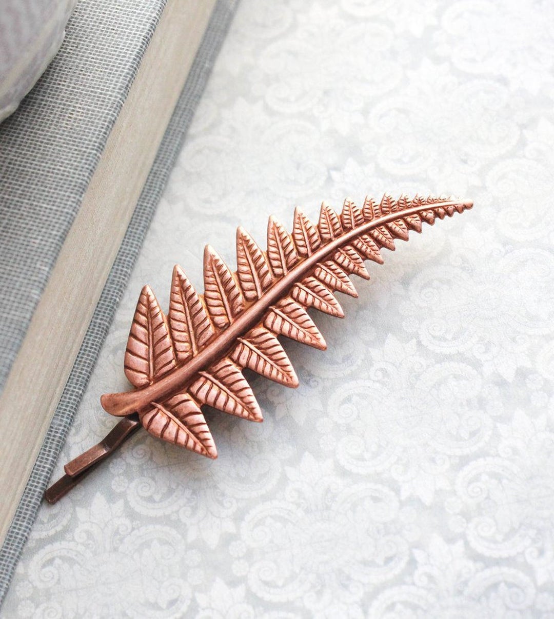 Rustic Copper Fern Bobby Pin Big Leaf Hair Pin Woodland - Etsy