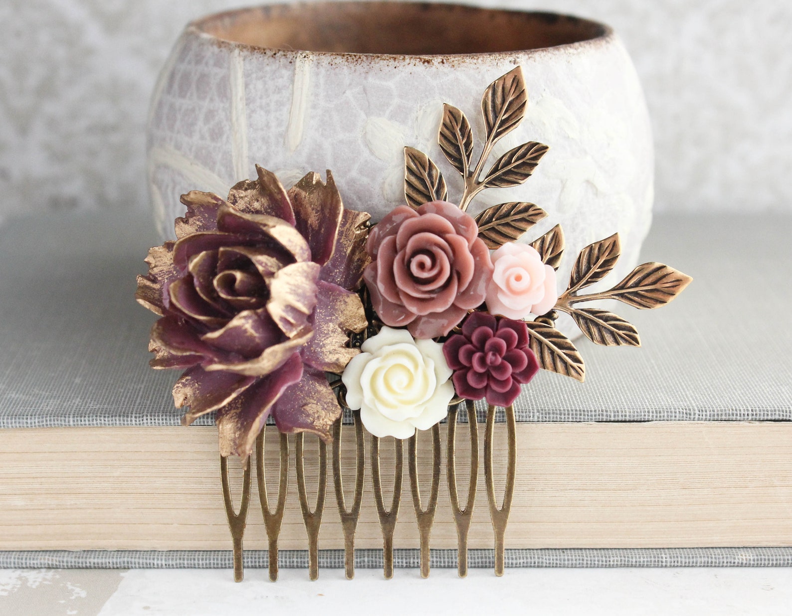 Dusty Rose Hair Piece Bridal Hair Comb Maroon Wedding Plum - Etsy