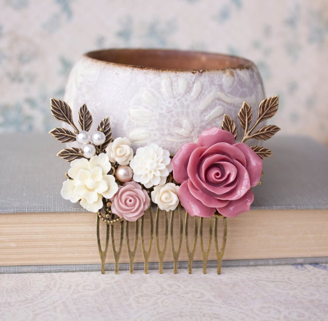 Rose Hair Comb Dusty Rose Pink Rose Hair Accessories Vintage Style ...