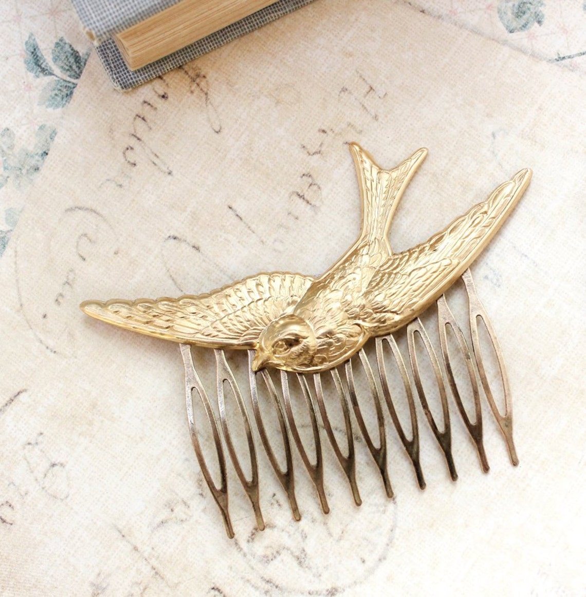 Gold Bird Comb Flying Swallow Hair Accessory Feather Wings Woodland ...