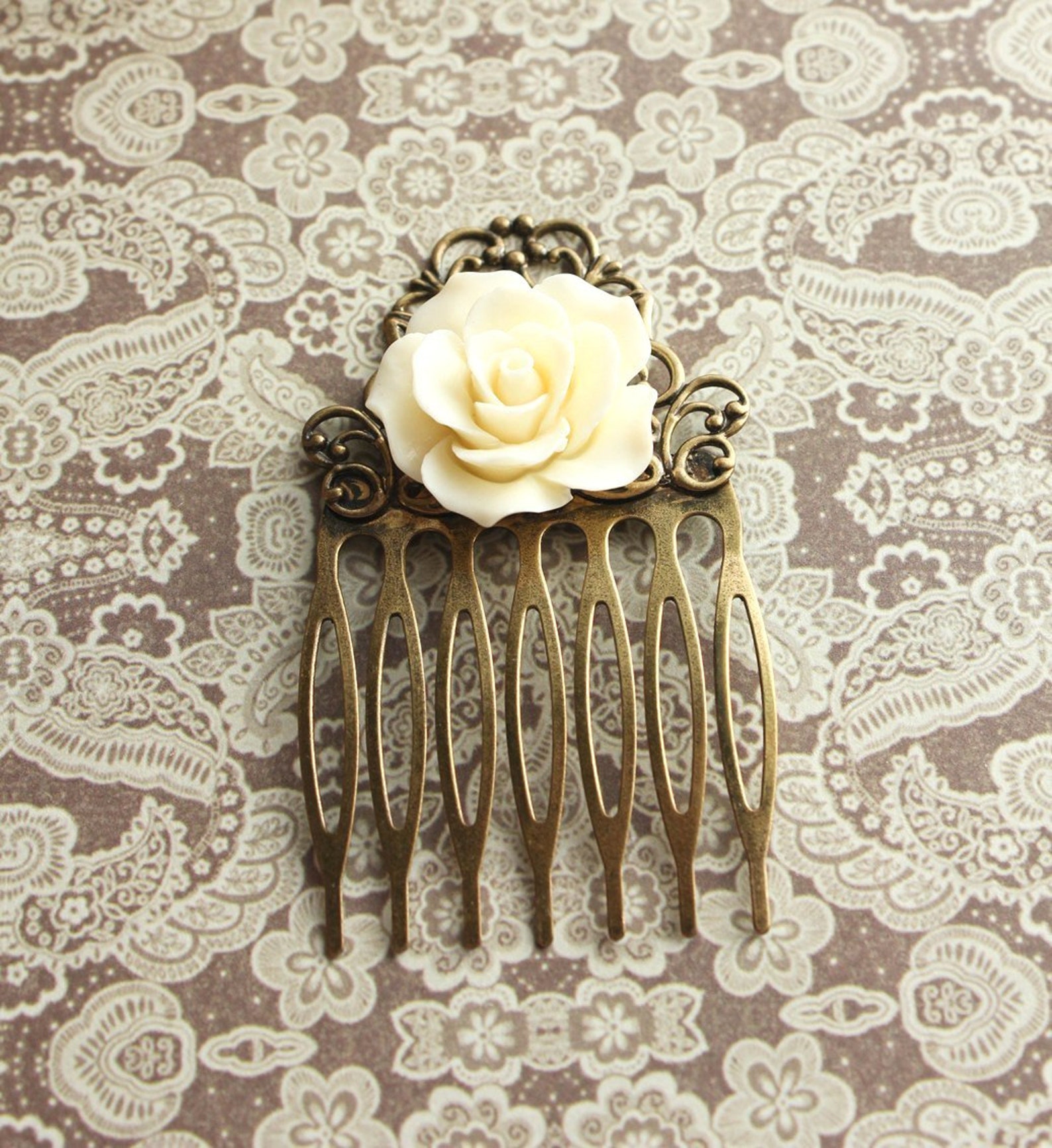 Ivory Cream Rose Hair Comb Bridal Hair Accessories Vintage - Etsy