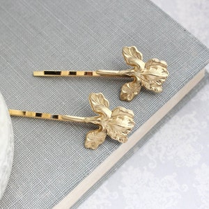 Gold Iris Bobby Pins Rustic Nature Raw Gold Brass Hair Pin Woodland ...