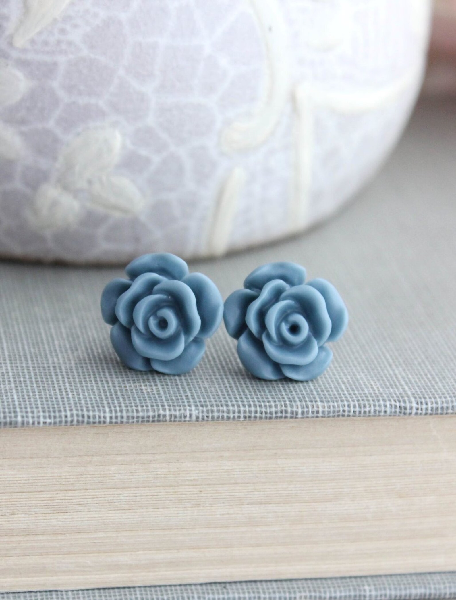 Dusty Blue Rose Studs Little Flower Earrings Surgical Steel - Etsy
