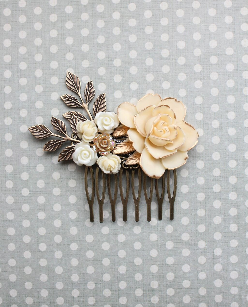 Ivory Cream Rose Bridal Hair Comb Flower Hair Jewelry Garden | Etsy