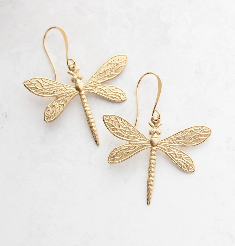 Dragonfly Earrings Gold Wing Earrings Flying Wings Open | Etsy