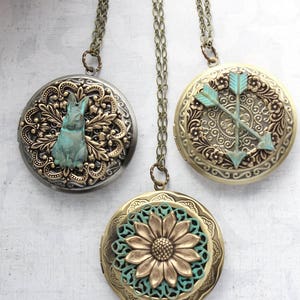 Rabbit Locket, Large Round Locket, Photo Locket, Layering Necklace ...