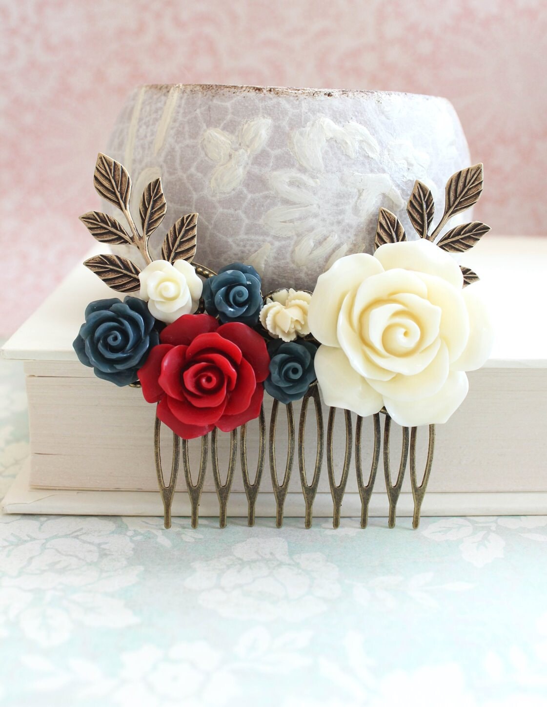Bridal Hair Comb Big Cream Rose Comb Romantic Garden Wedding - Etsy
