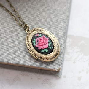 Hot Pink Rose Locket Necklace Photo Locket Vintage Style - Etsy