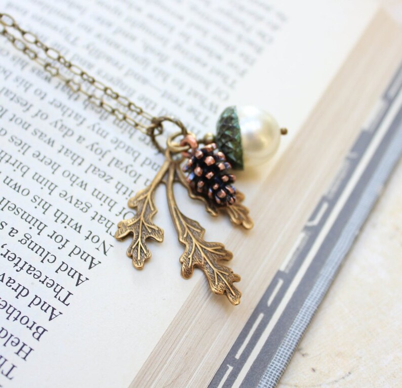 Pearl Acorn Neckace Rustic Nature Necklace Woodland Charms | Etsy