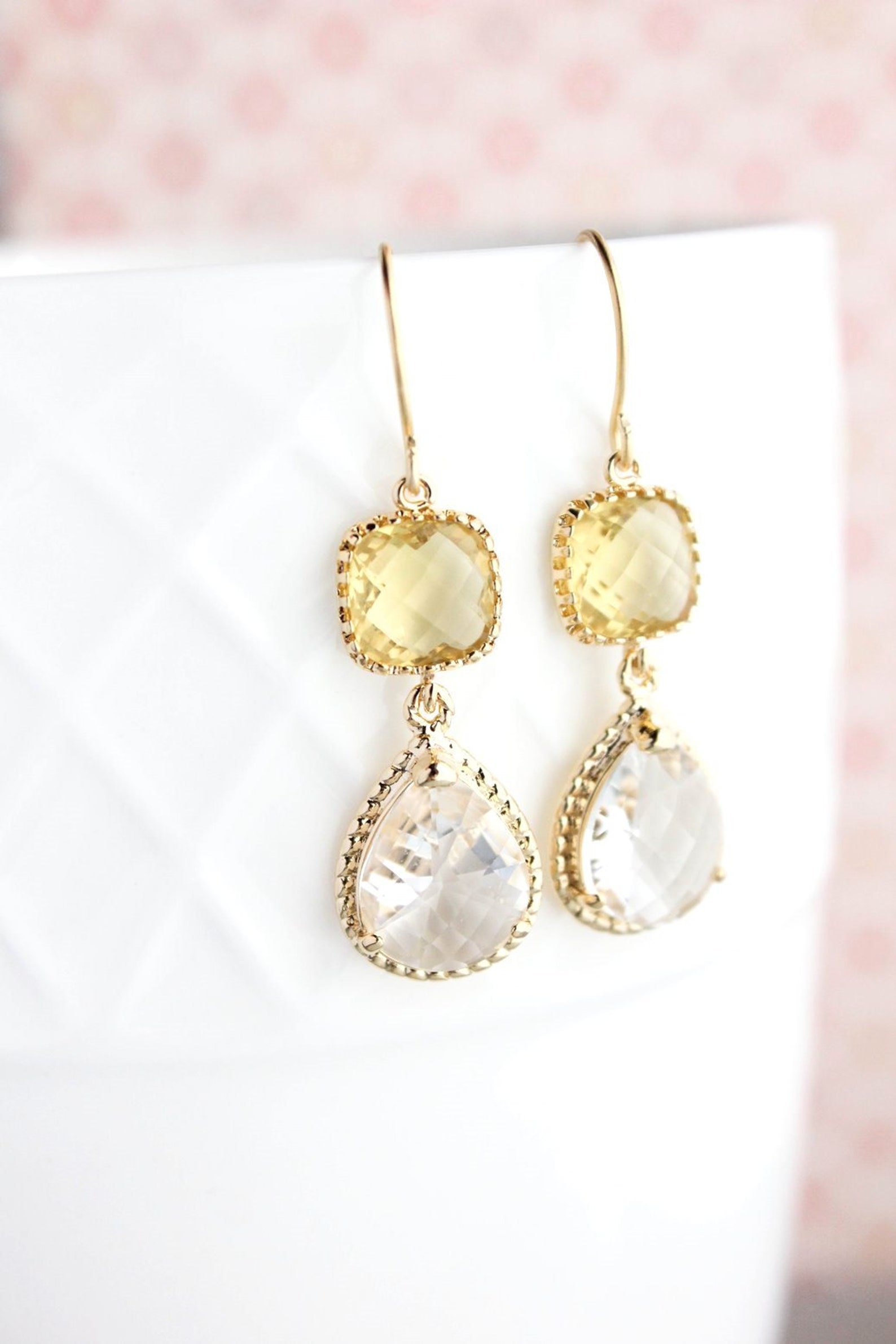 Yellow Earrings Gold Earrings Glass Jewel Dangles Sparkly - Etsy