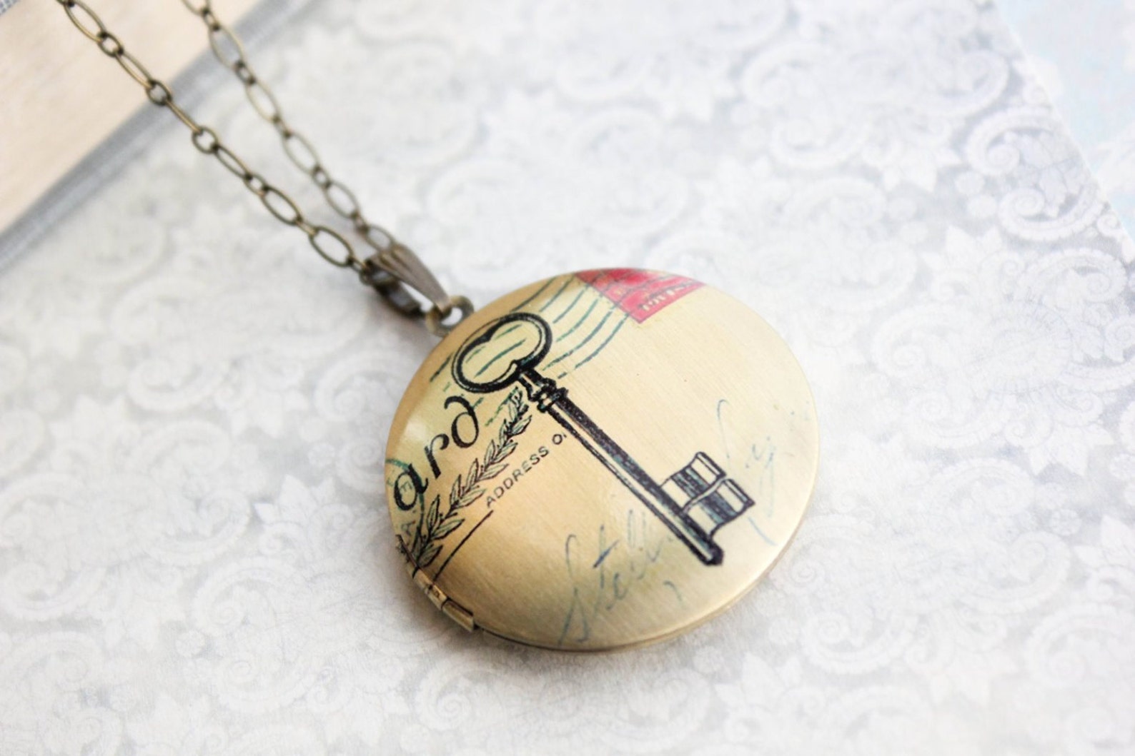 Vintage Style Locket Necklace Skeleton Key Photo Locket - Etsy