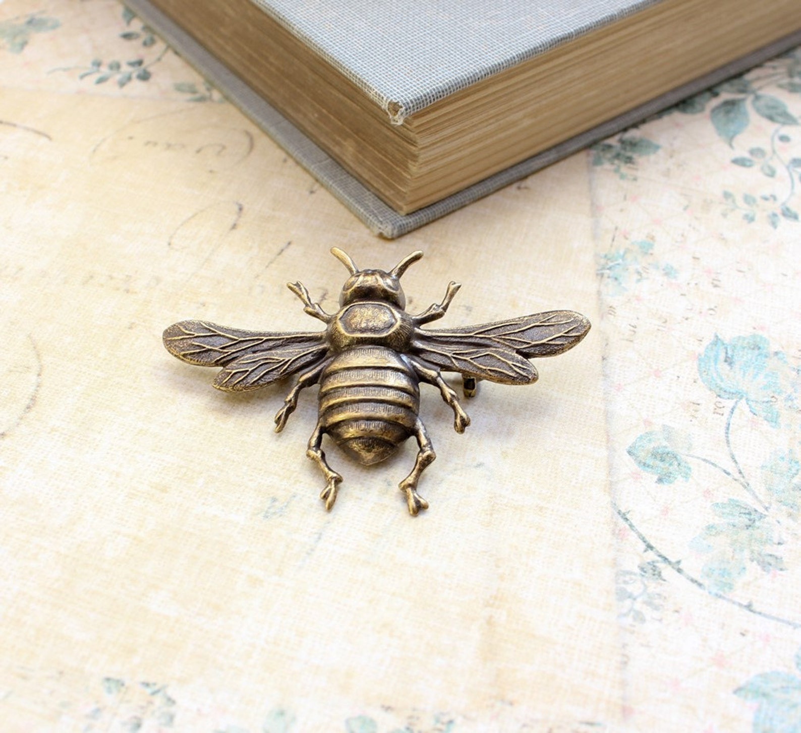 Bee Brooch Antique Brass Bee Pin Rustic Patina Metal Nature Brooch ...